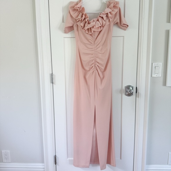 Xscape | Dresses | Xscape Ruffle Off The Shoulder Blush Pink Maxi Dress ...